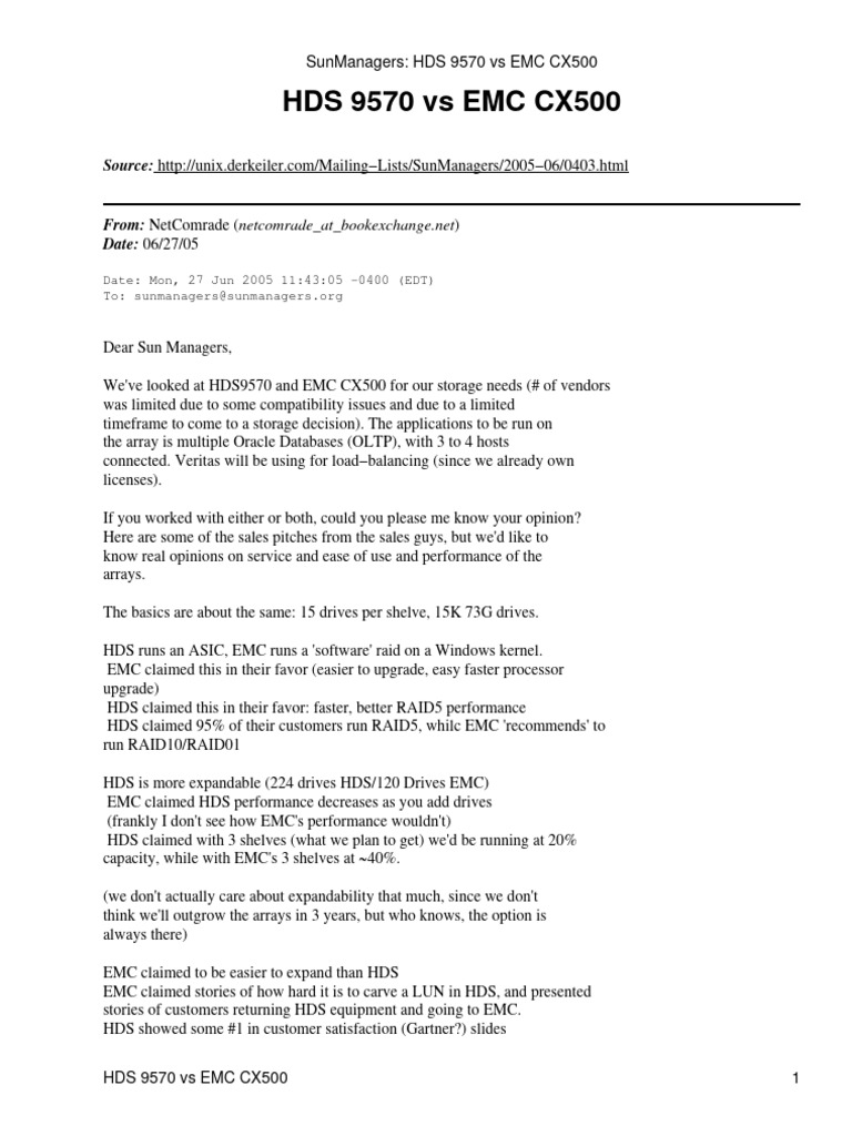 HDS 9570 Vs EMC CX500 - 27 June 2005 | PDF | Software | Computer Science