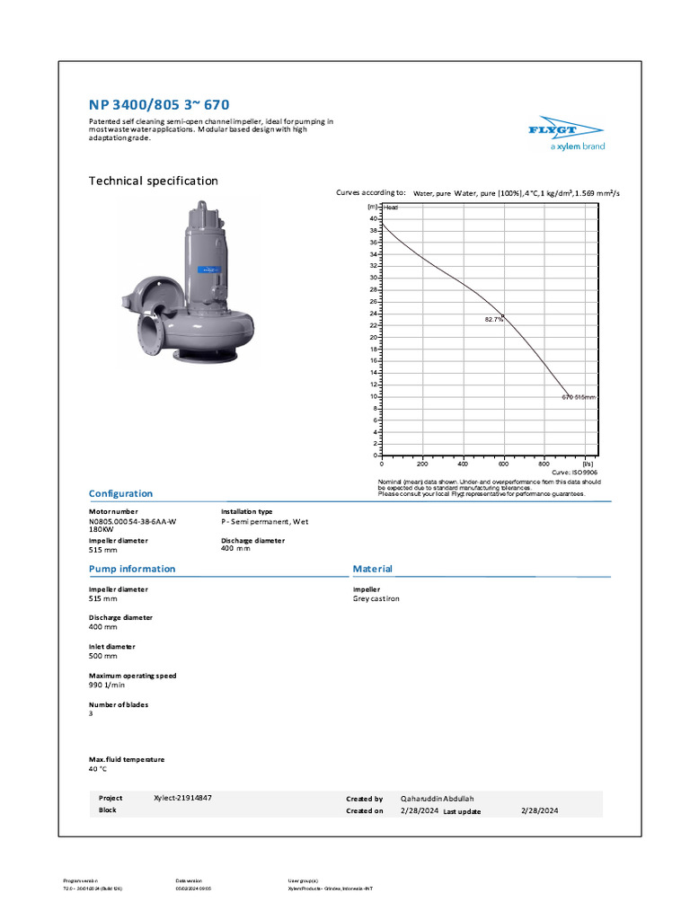 Raw Water Intake - NP 3400.805 3 670 | PDF | Electric Motor | Pump