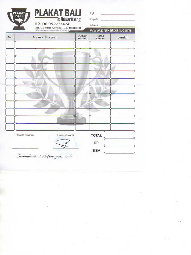 Nota Plakat Bali | PDF