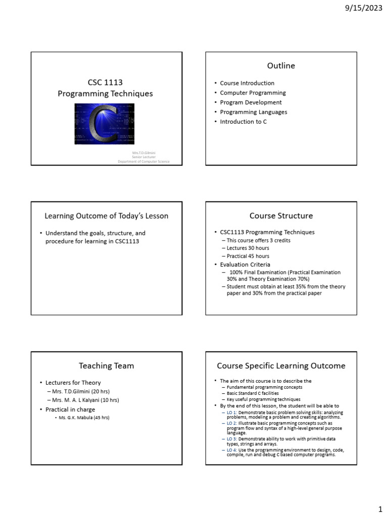 CSC 1113 LMS L1 | PDF | Computer Programming | Computer Program