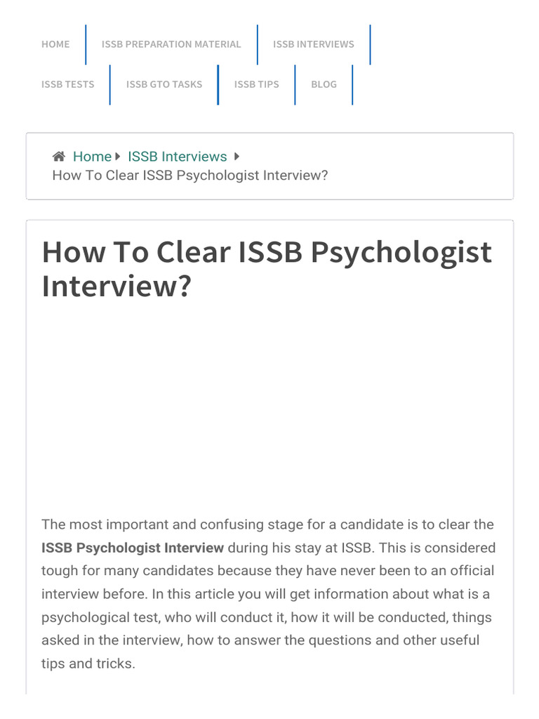 Clearing the ISSB Psychologist Interview | PDF | Psychology | Question