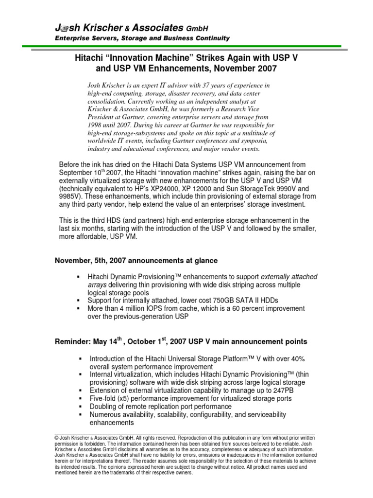 Hitachi Innovation Machine Usp V VM Enhancements | PDF | Hard Disk ...