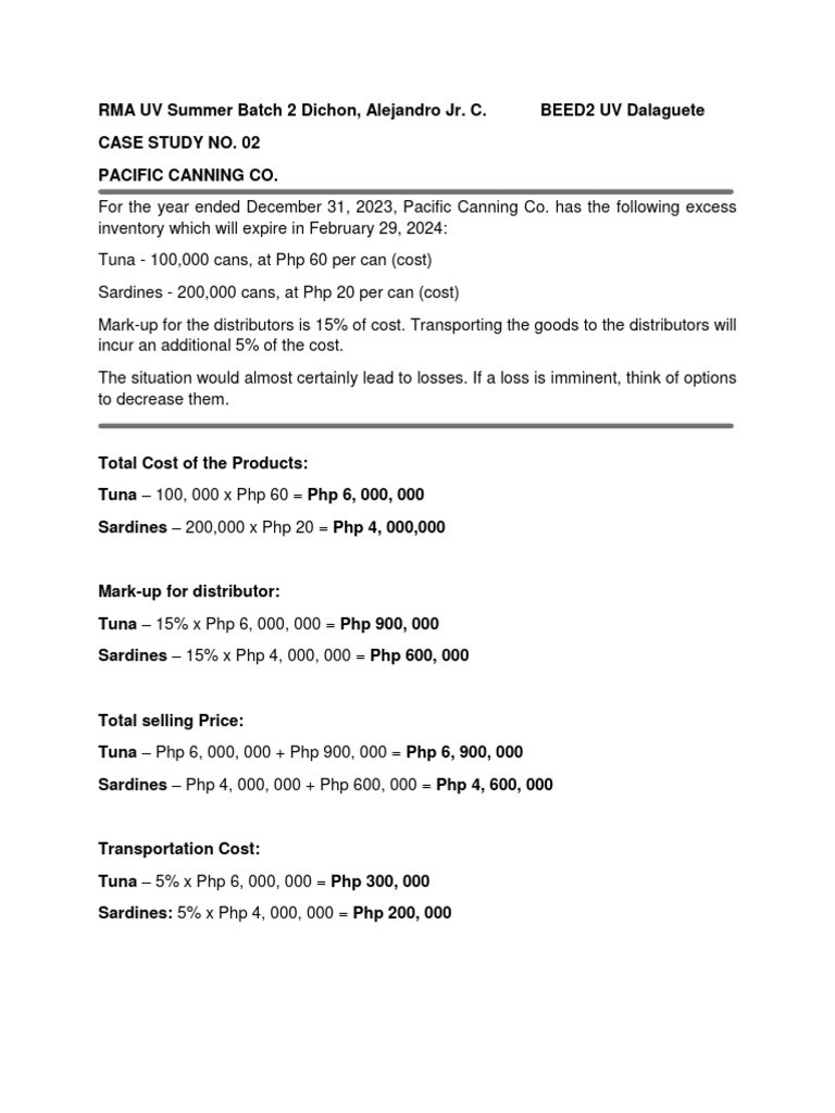 RMA UV Summer Batch 2 CASE STUDY 02 | PDF | Inventory | Risk