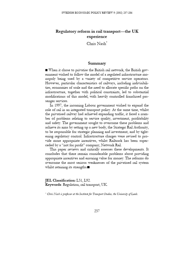 UK Rail Regulatory Reform Analysis | PDF | Franchising | Rail Transport