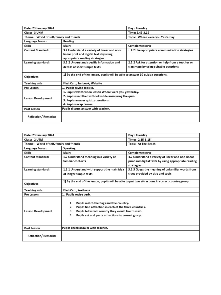 Lesson Plans for English Language Classes | PDF | Teachers | Cognitive Science