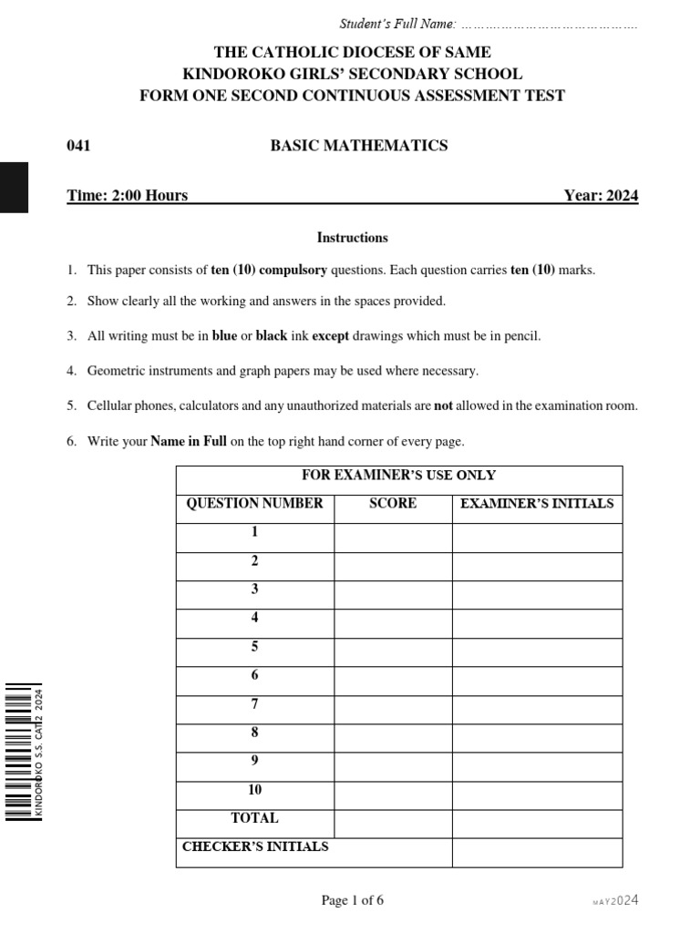 Math F1 Cat 2 2024 | PDF | Significant Figures | Elementary Mathematics