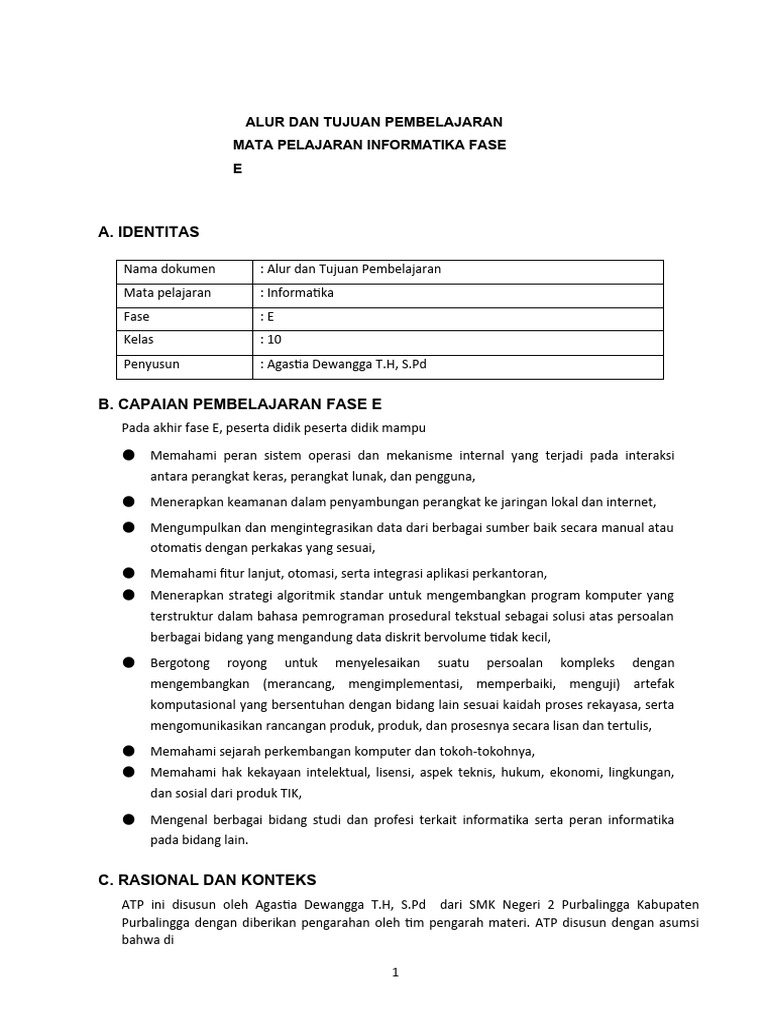 Alur Dan Tujuan Pembelajaran Informatika | PDF