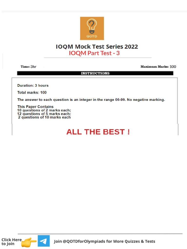 Qotd - Ioqm 2022 Part Test 3 QP | PDF