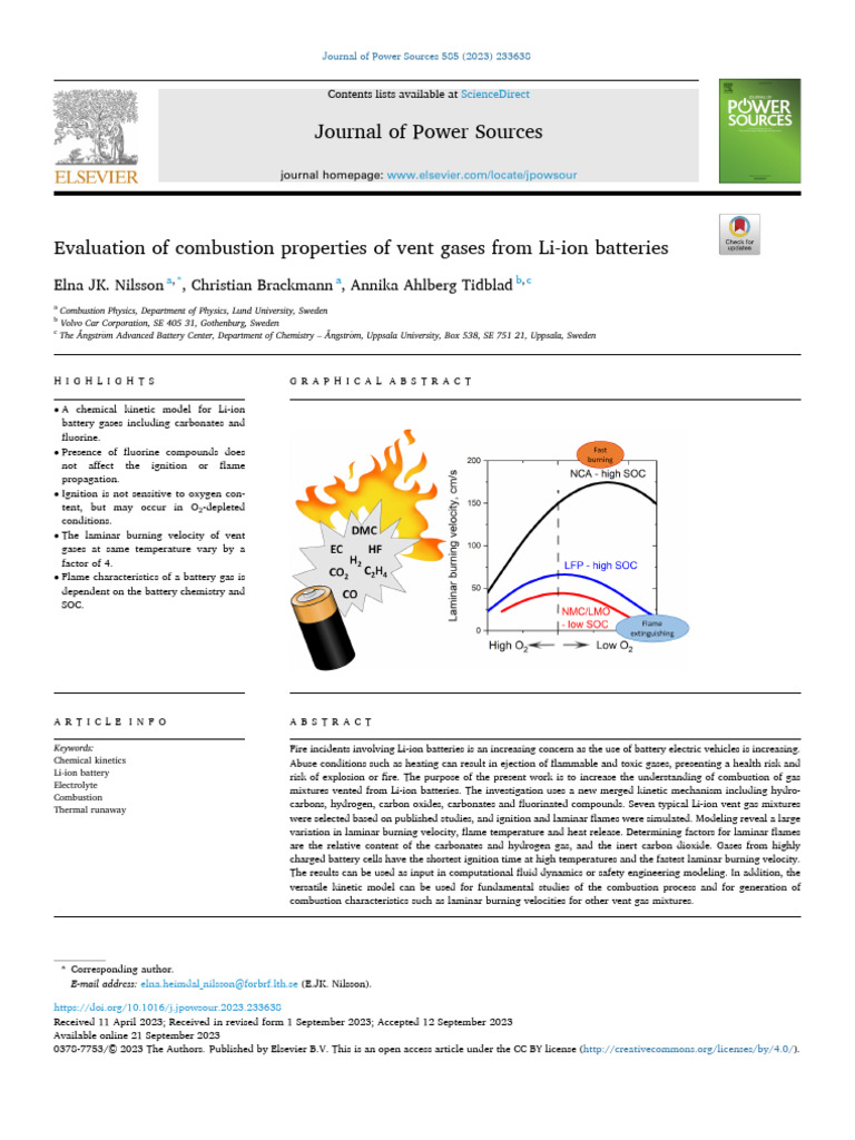 1 s2.0 S0378775323010145 Main | PDF | Combustion | Lithium Ion Battery