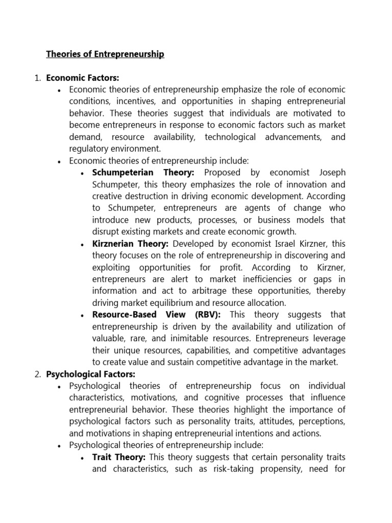 Theories of Entrepreneurship | PDF | Entrepreneurship | Motivational