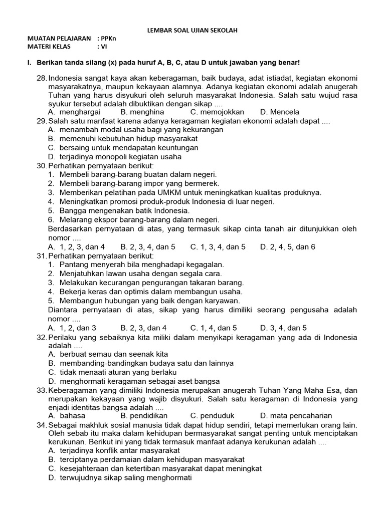 LEMBAR SOAL US PPKN | PDF