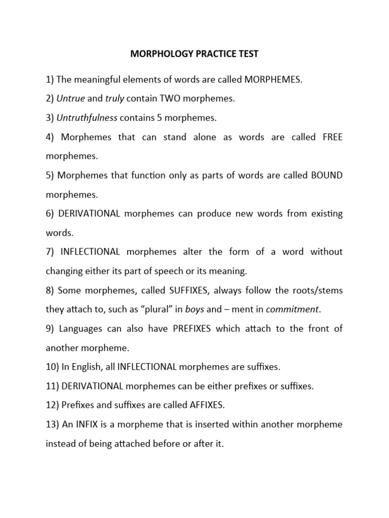 PRACTICE Key 2 | PDF | Word | Linguistic Morphology
