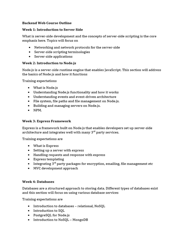 Tech Edu Backend Course Outline | PDF | Databases | Computer Programming