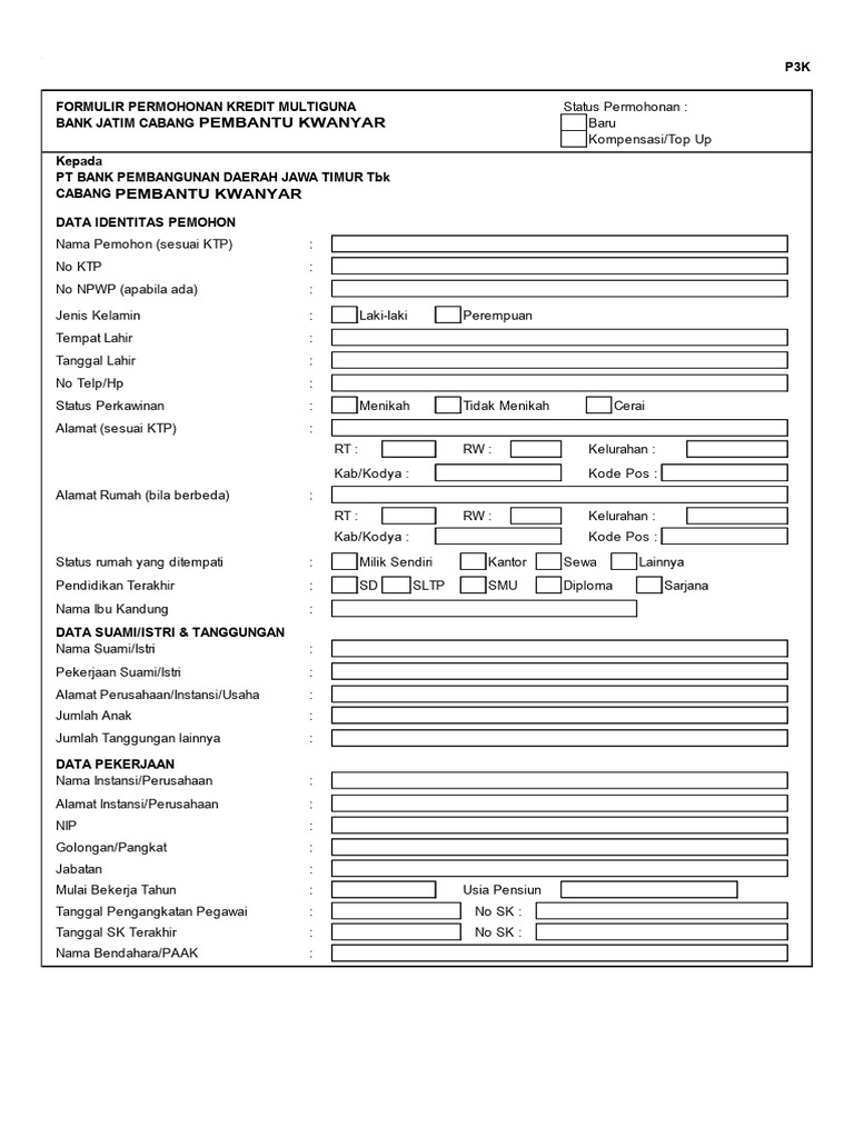 P3K - Form Permohonan Kredit | PDF | Karier & Perkembangan | Hukum