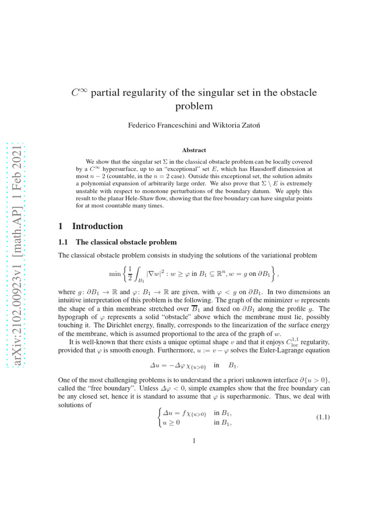 C Partial Regularity of The Singular Set in The Obstacle Problem | PDF | Curve | Function ...