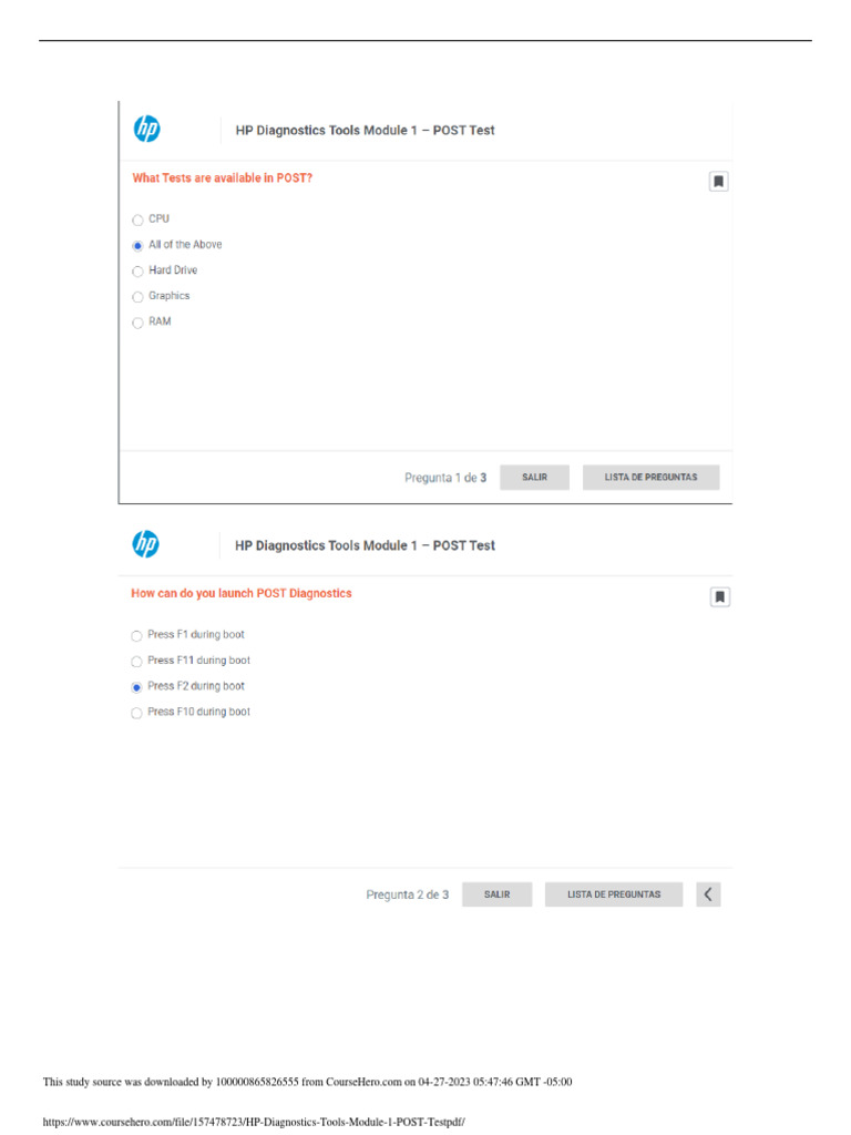 HP Diagnostics Tools Module 1 POST Test PDF | PDF