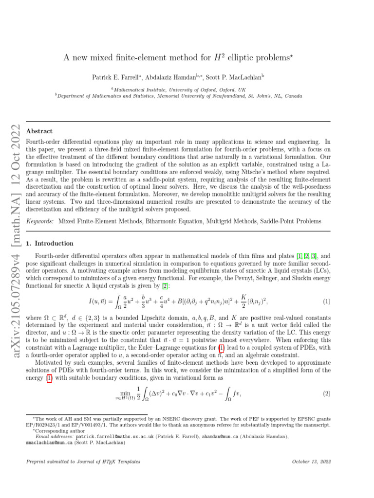A New Mixed Finite-Element Method For H Elliptic Problems | PDF | Finite Element Method ...