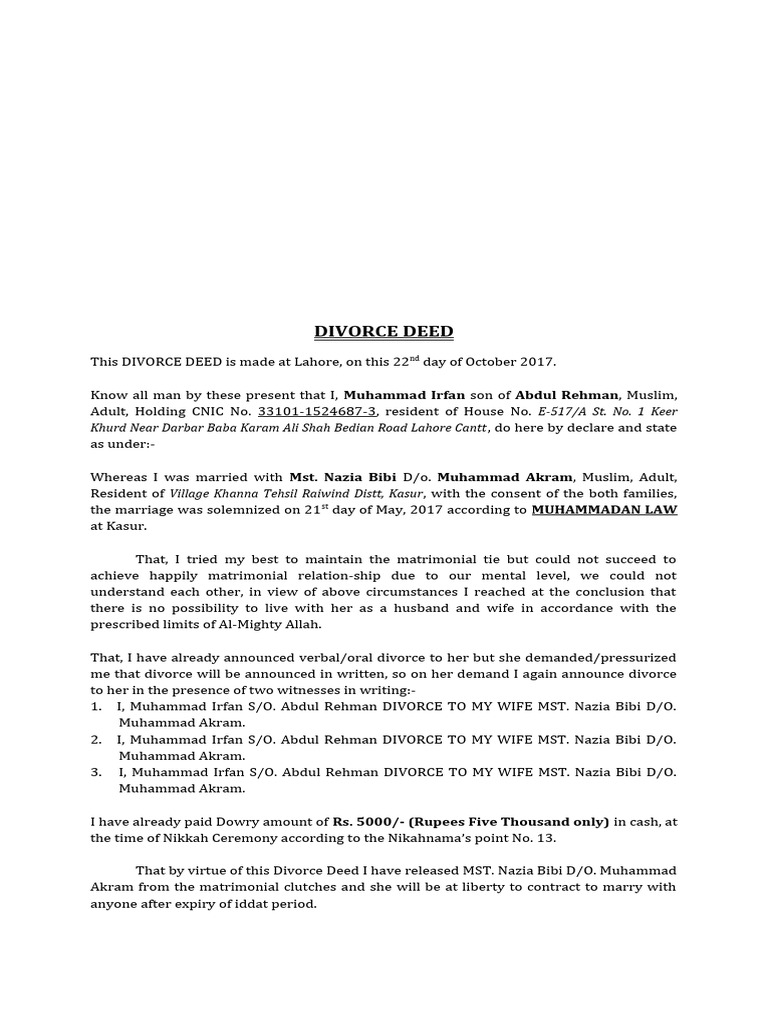 Divorced Deed | PDF | Abrahamic Religions | Marriage