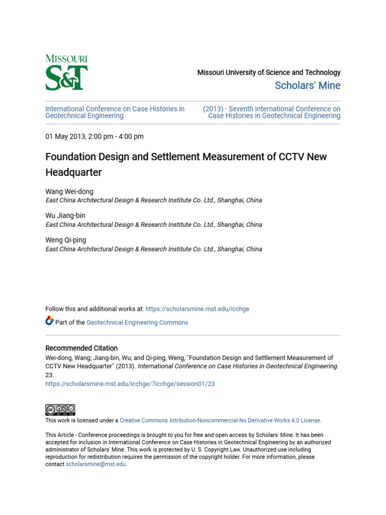 Foundation Design and Settlement Measurement of CCTV New Headquar | PDF ...