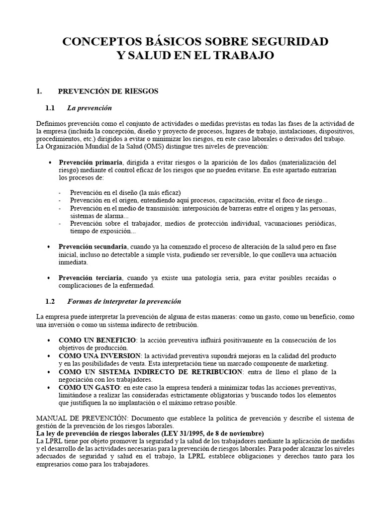 1_2 CONCEPTOS BASICOS SOBRE SEGURIDAD PRL | Descargar gratis PDF | Derecho laboral | Business
