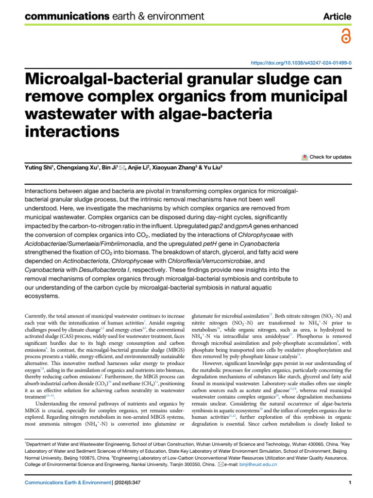 Microalgal-Bacterial Granular Sludge Can Remove Complex Organics From ...