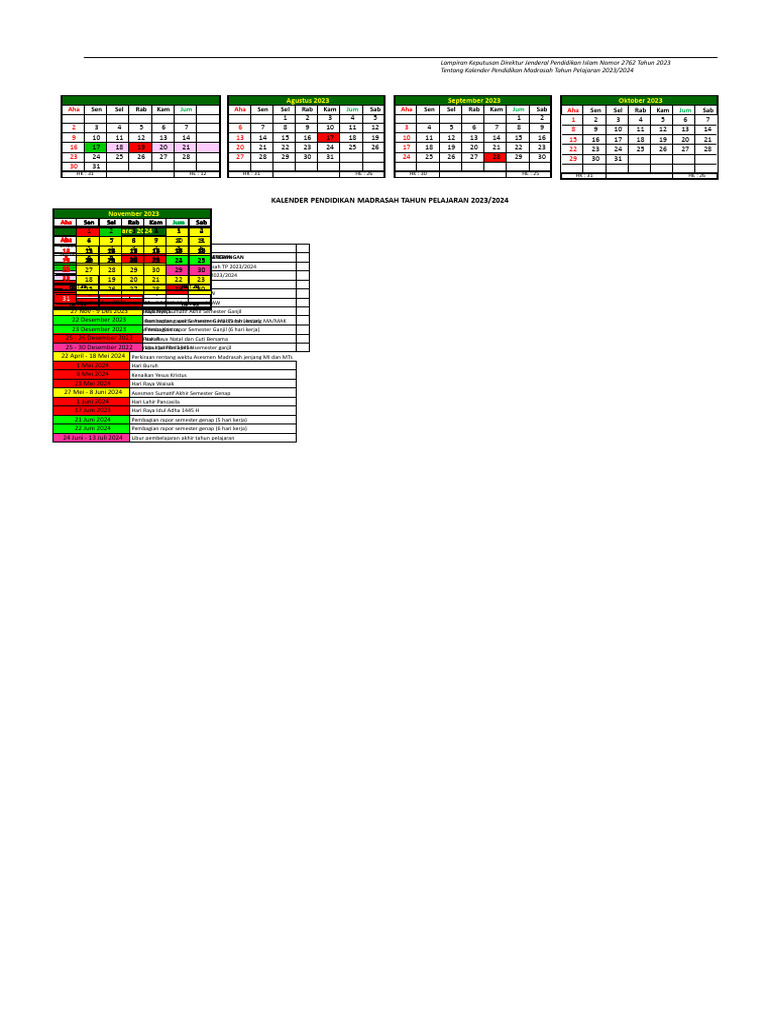 Kalender Pendidikan Madrasah 2023/2024 | PDF