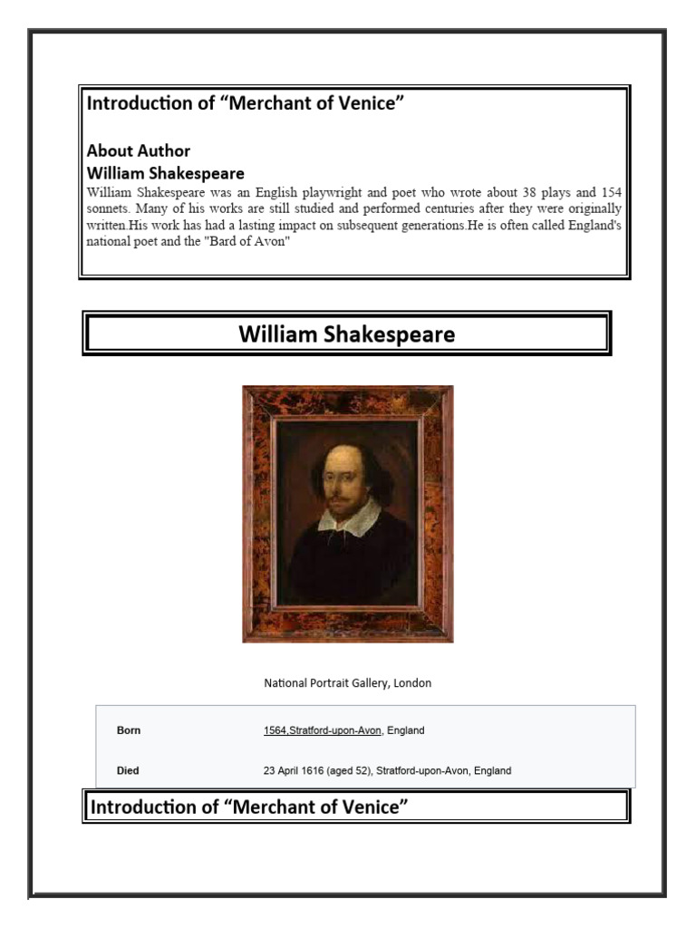 Shakespeare's Merchant of Venice | PDF | William Shakespeare | The ...