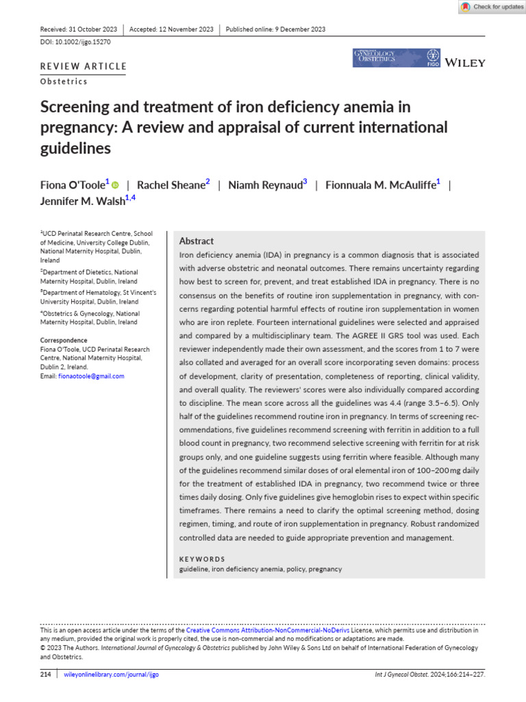 Screening and Treatment of Iron Deficiency Anemia in Pregnancy A Review and | PDF | Anemia ...