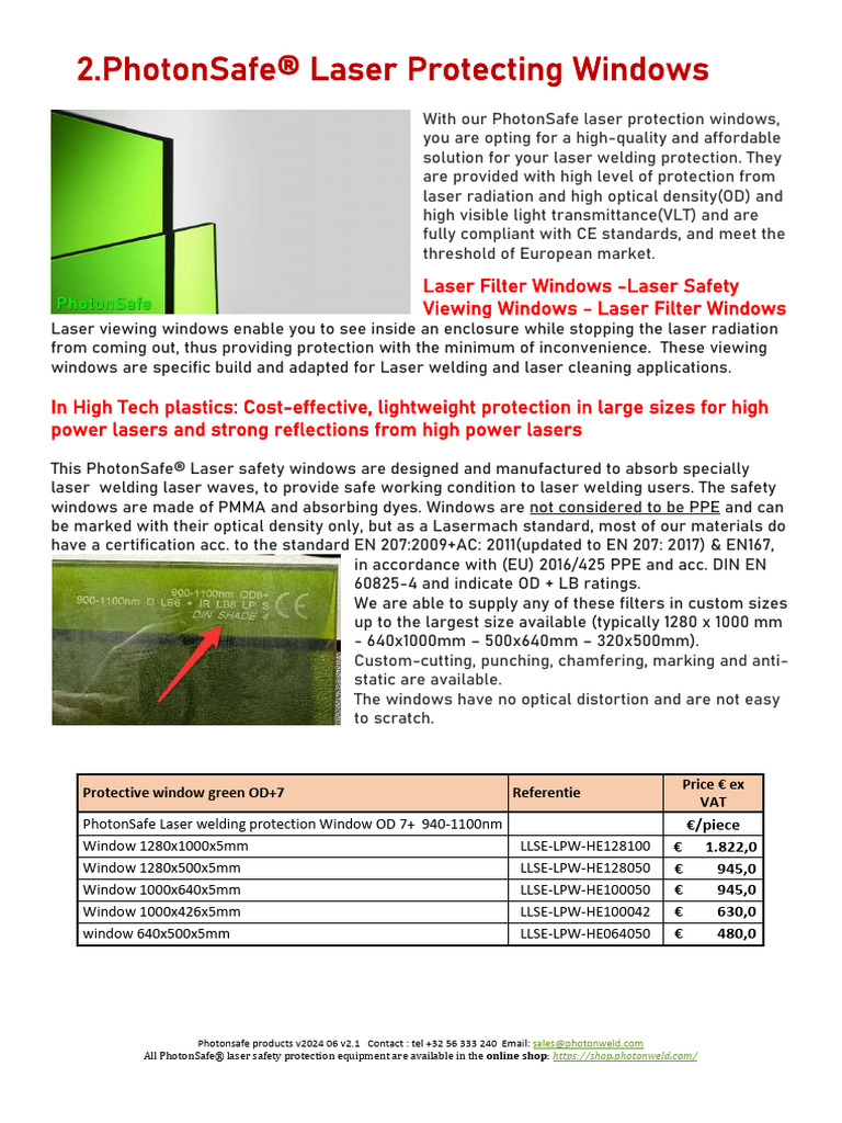 PhotonSafe Laser Protection Window With Price 2024 06 v1.1 | PDF ...