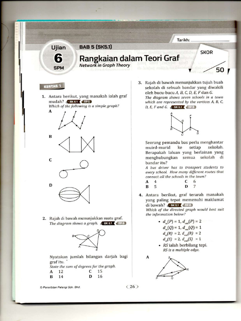 Math Form 4 Bab 5 Latihan Rangkaian Teori Dalam Graf Part 3 | PDF