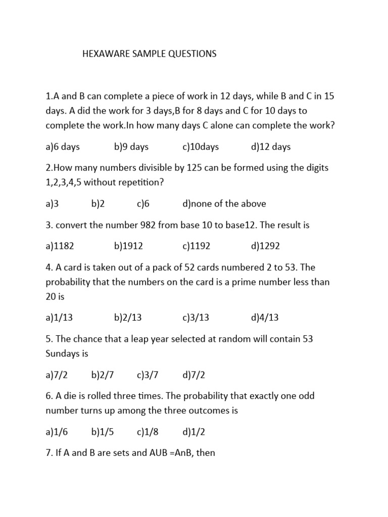 Hexaware Questions | PDF | Odds | Arithmetic