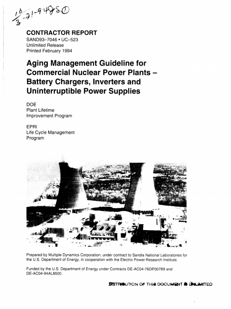 Aging Management Guideline For Commercial Nuclear Power Plants-Battery Chargers, Inverters and ...
