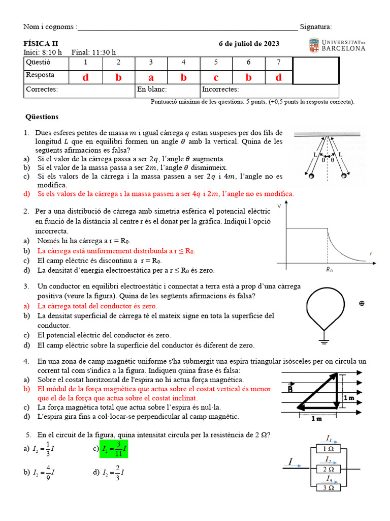 ExamenFisicaII6juliol2023solucionat MDF | PDF