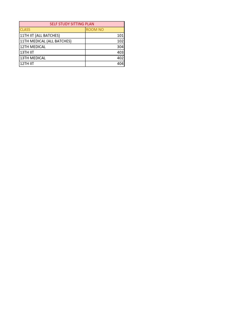 Self Study Sitting Plan | PDF