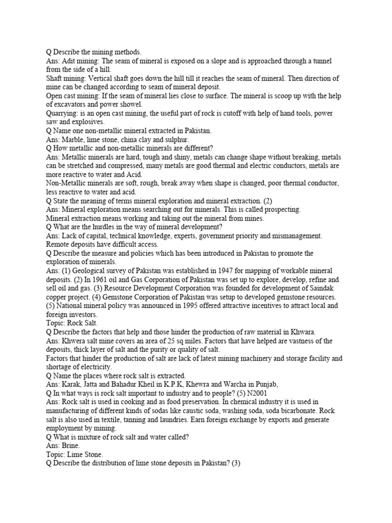mineral questions | Download Free PDF | Mining | Materials