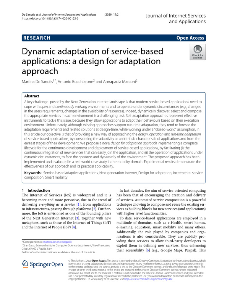 Dynamic Adaptation of Service-Based Applications: A Design For Adaptation Approach | PDF ...