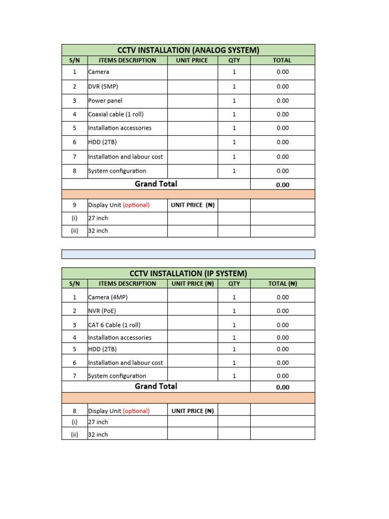 Sample Quotation For CCTV Installation | PDF