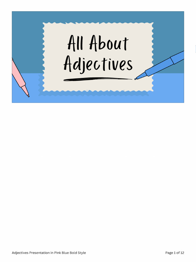Adjectives Presentation in Pink Blue Bold Style | PDF