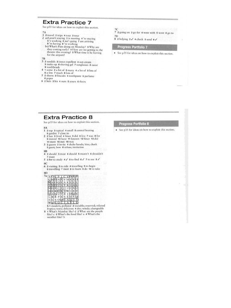 CE1 Extra Practice Answers (7-9) | PDF