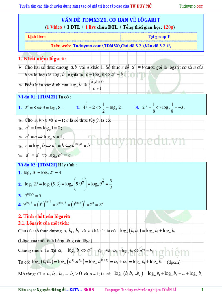 tdmx321 FCD Co Ban Ve Logarit PDF | PDF