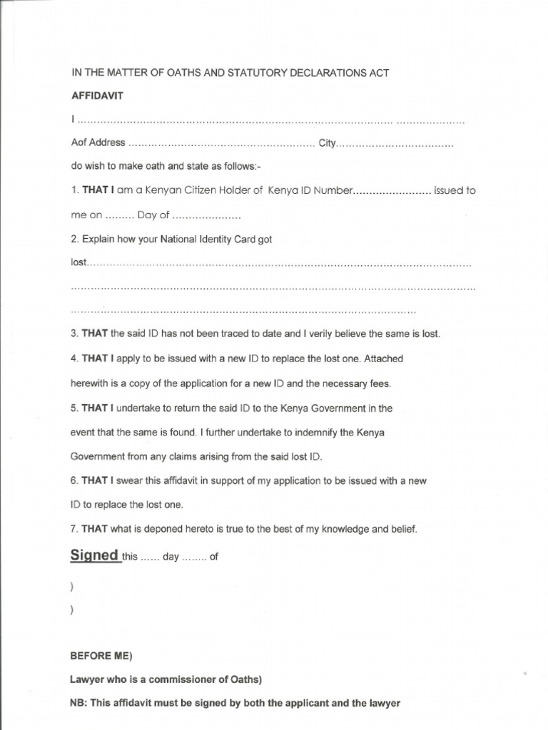 Declaration for Lost ID | PDF