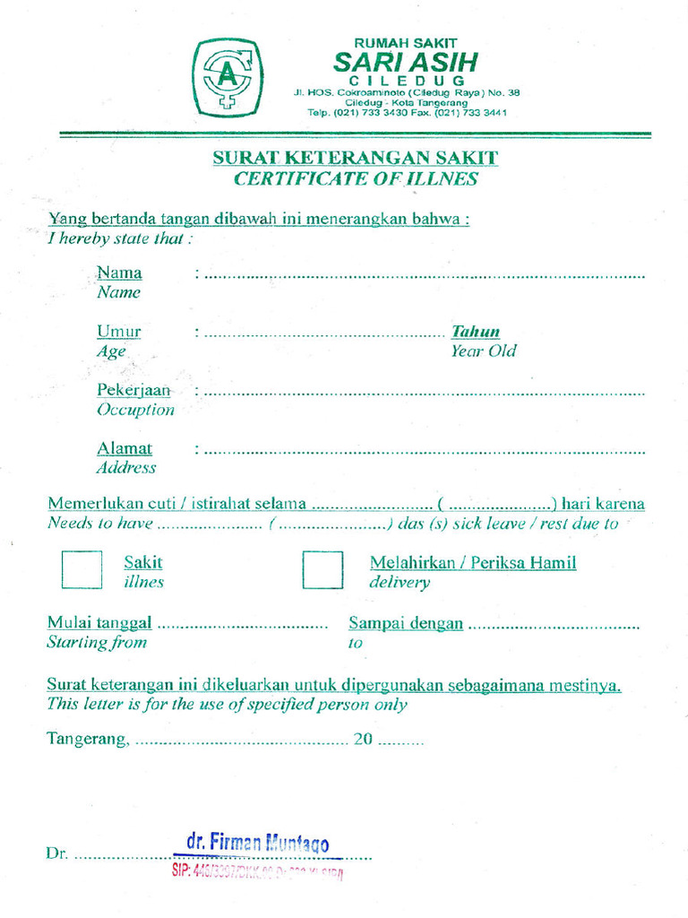 Doku - Pub Surat Dokter Sari Asih Cleansheet 3 | PDF