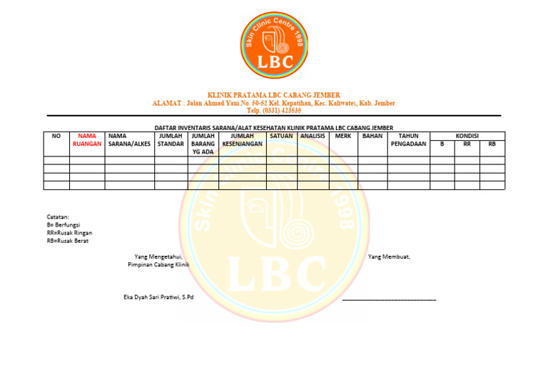 Inventaris Alat Kesehatan Klinik LBC Jember | PDF