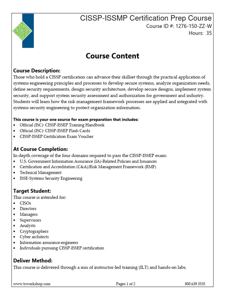 CISSP ISSMP Certification Prep Course | PDF | Information Technology ...