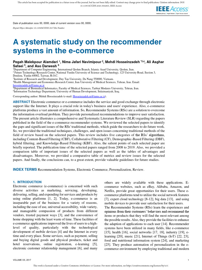 A Systematic Study On The Recommender Systems in T | PDF | E Commerce ...