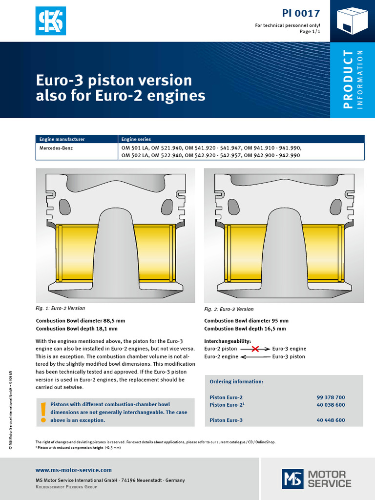 Euro-3 Piston Version Also For Euro-2 Engines | PDF | Engines | Piston
