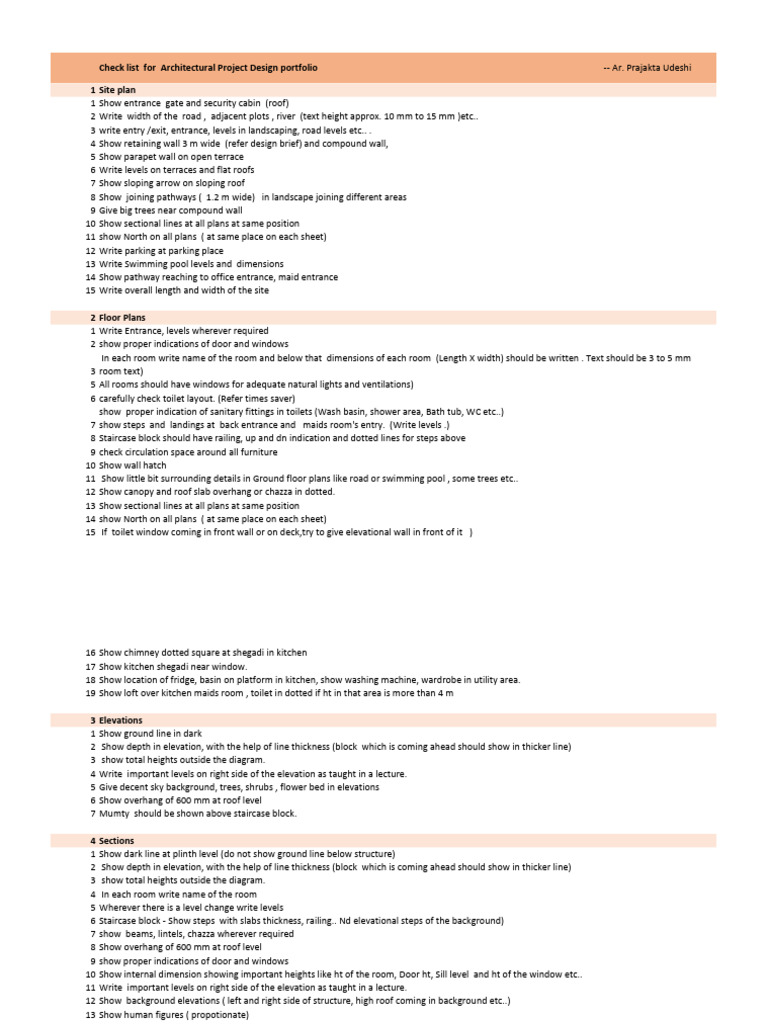 Architectural Project Design Checklist | PDF | Door | Wall