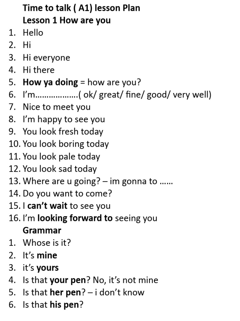 Time To Talk - A1 - Lesson 1 | PDF
