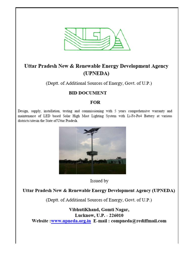 UPNEDA BID Doc For Solar Light | PDF | Taxes