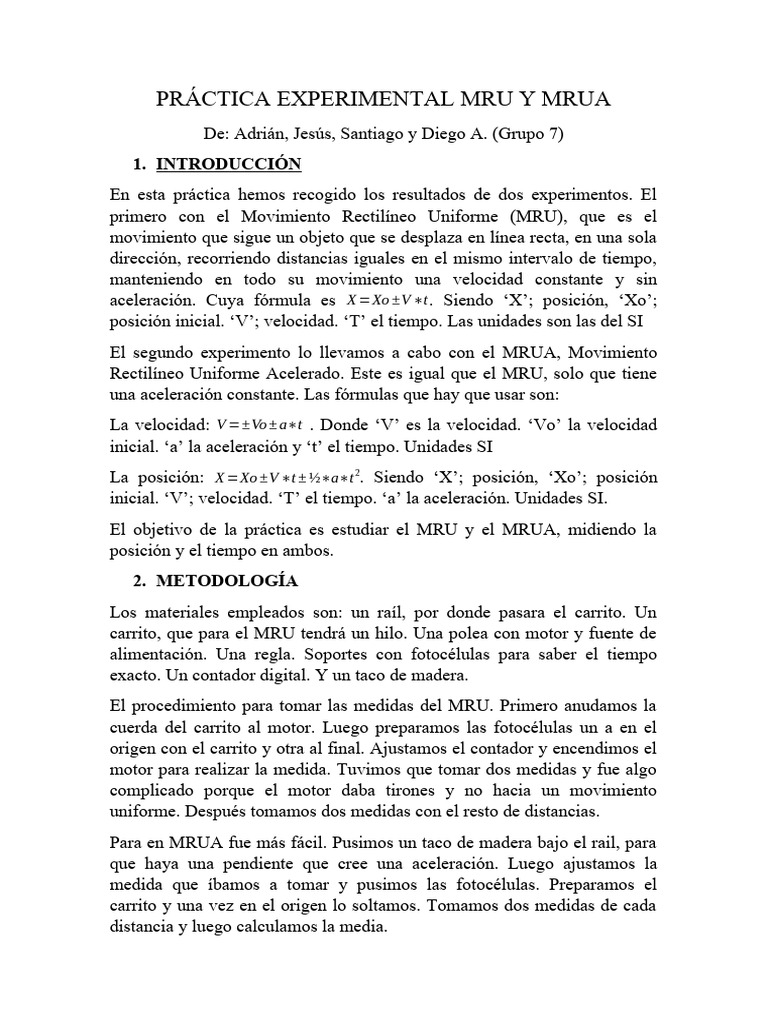 Práctica Experimental Mru y Mrua | PDF